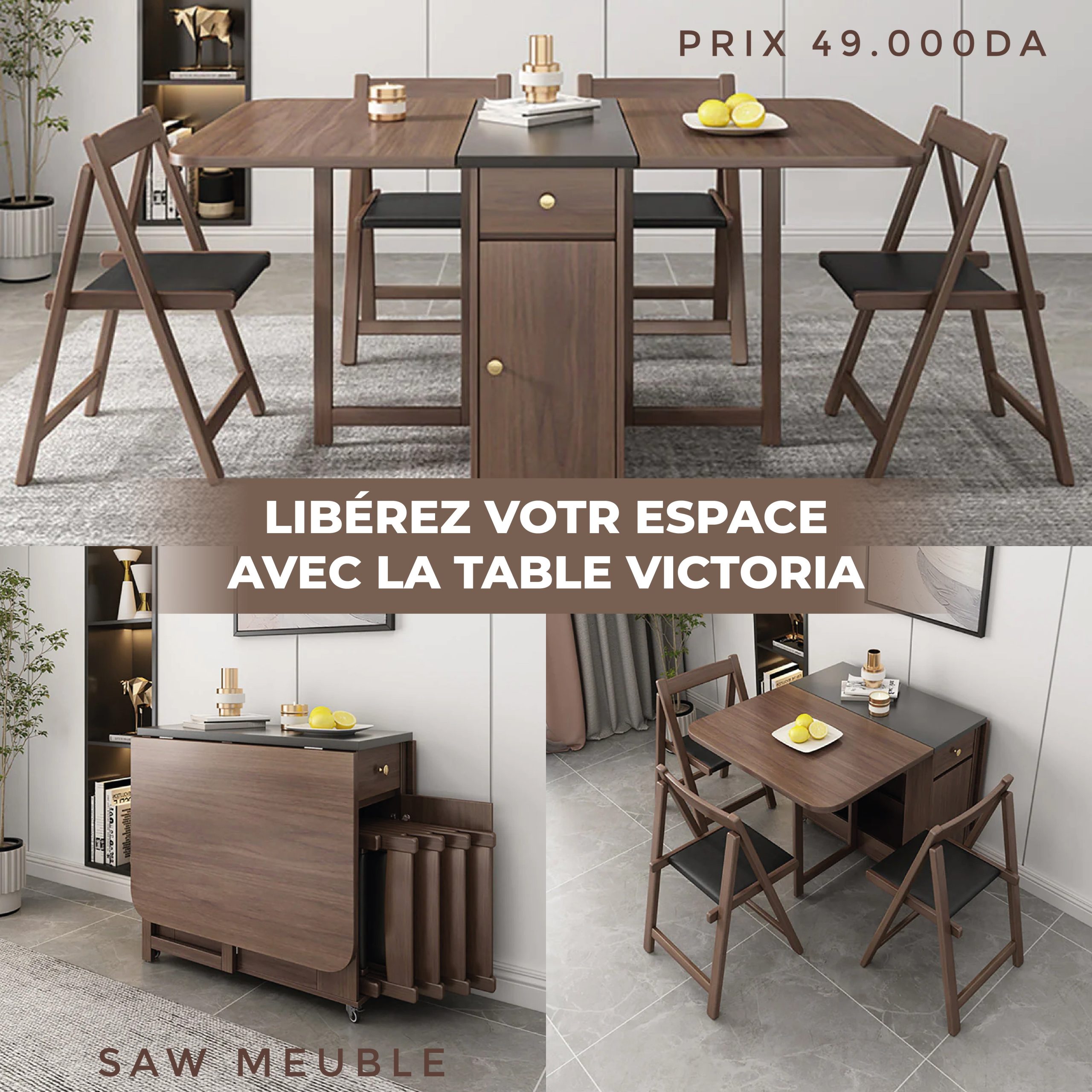 TABLE VICTORIA avec 4 chaises – sawmeuble